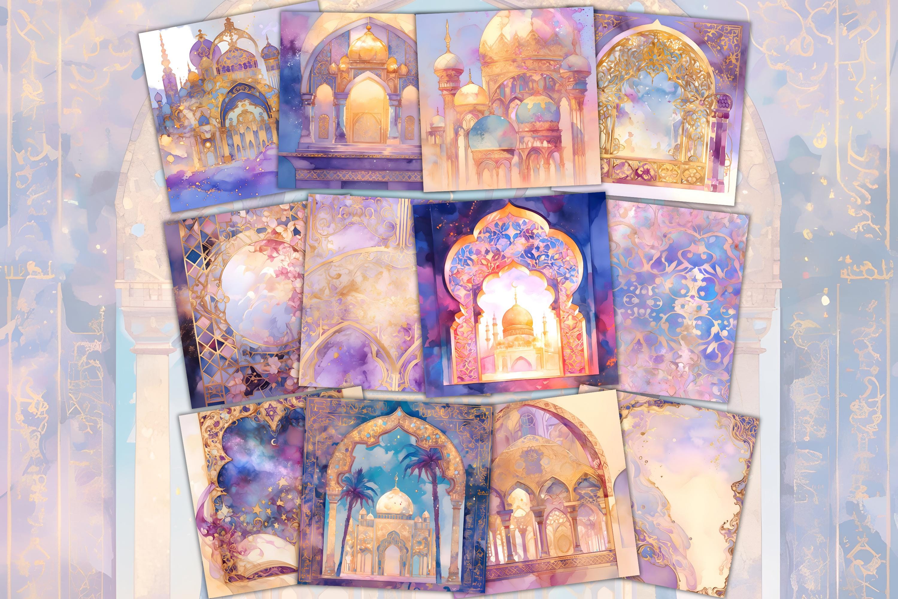 Lush Pastel Arabic Digital Paper Watercolor Islamic Arabian Journal ...