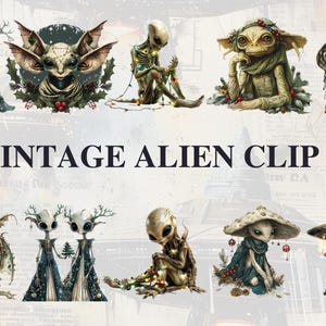 COMMERCIAL USE Alien Christmas Clip Art Vintage Aliens Clip Art Alien ...