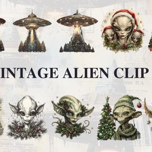 COMMERCIAL USE Alien Christmas Clip Art Vintage Aliens Clip Art Alien ...