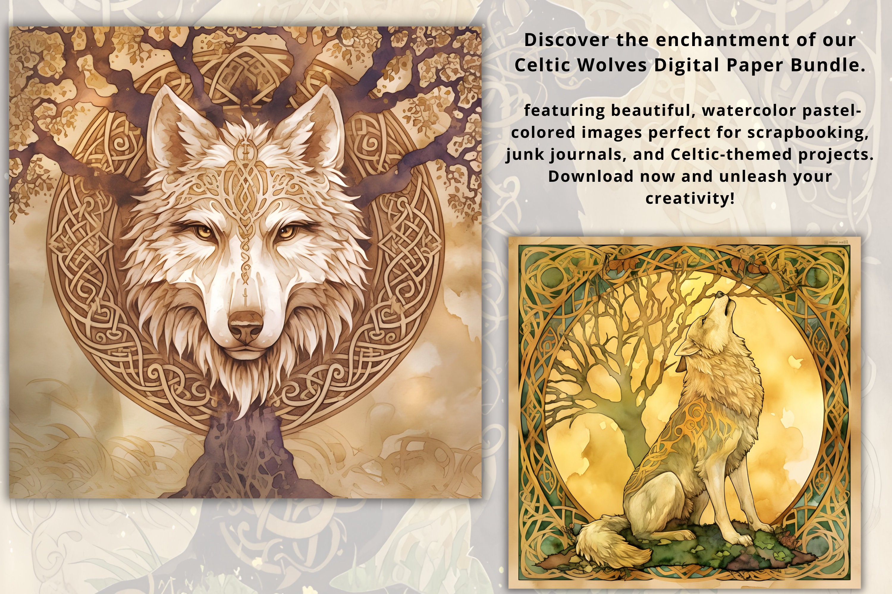 Celtic Wolves Digital Papers Celtic Wolf Printable Paper Bundle Wolf ...