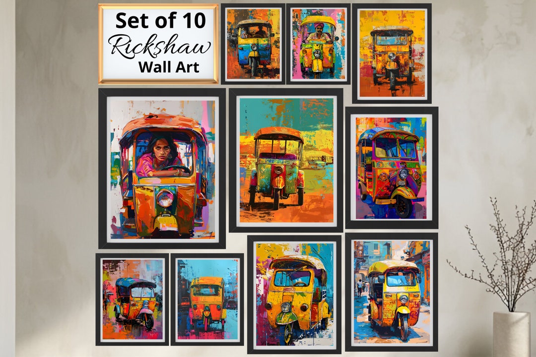 Set of 10 Indian Auto Rickshaw Wall Art Printable Rickshaw Canvas Art ...