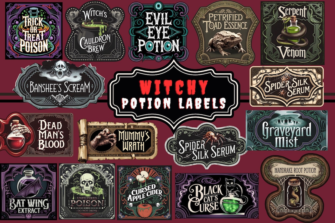Witch Potion Labels Apothecary Labels Halloween Potion Label Printables ...
