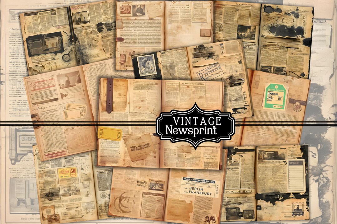 Newsprint A4 Junk Journal Printable Old Papers Neutral Vintage Papers ...