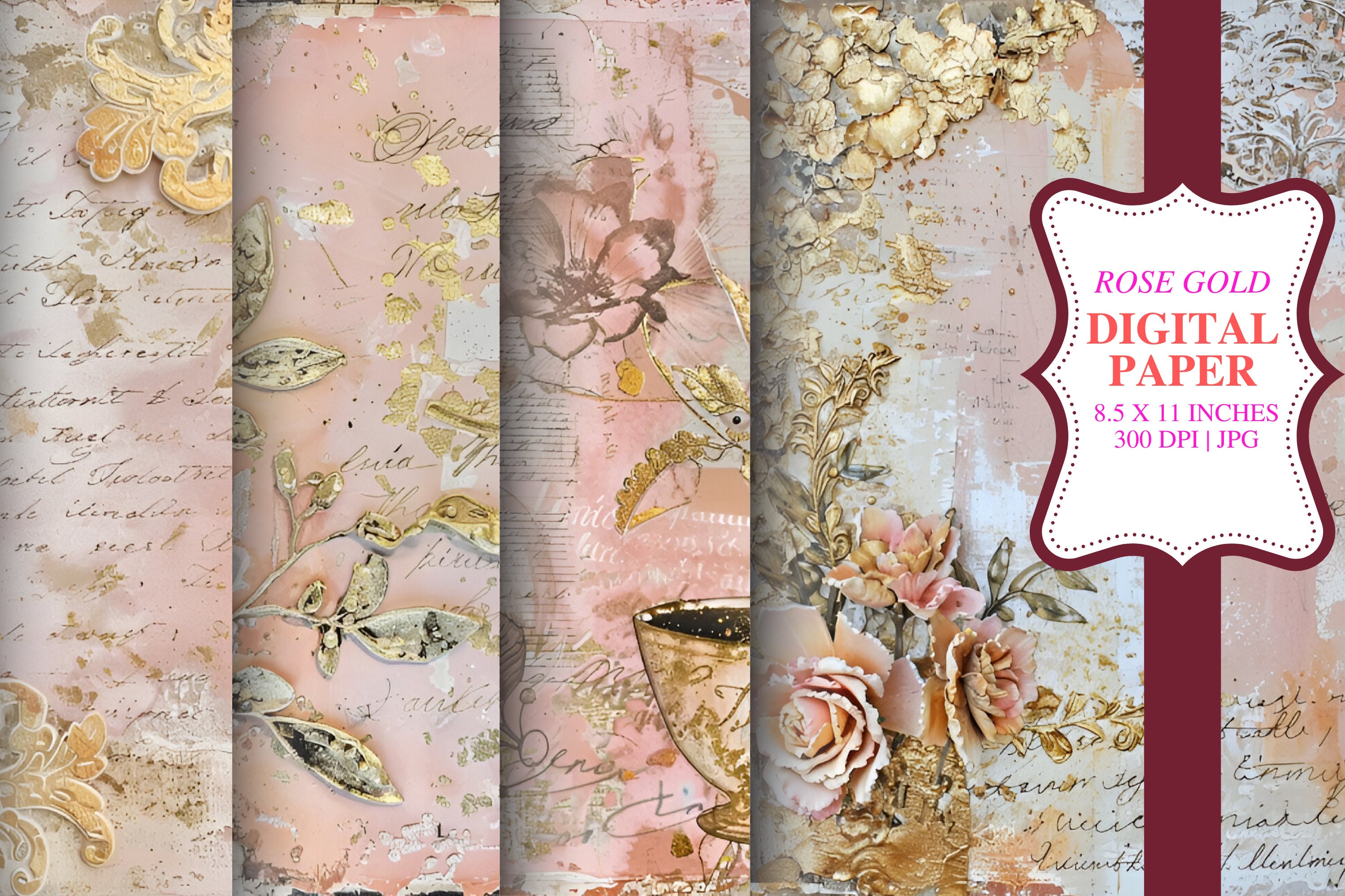 Printable Rose Gold Grunge Papers Abstract Rose Gold Aged Faded ...