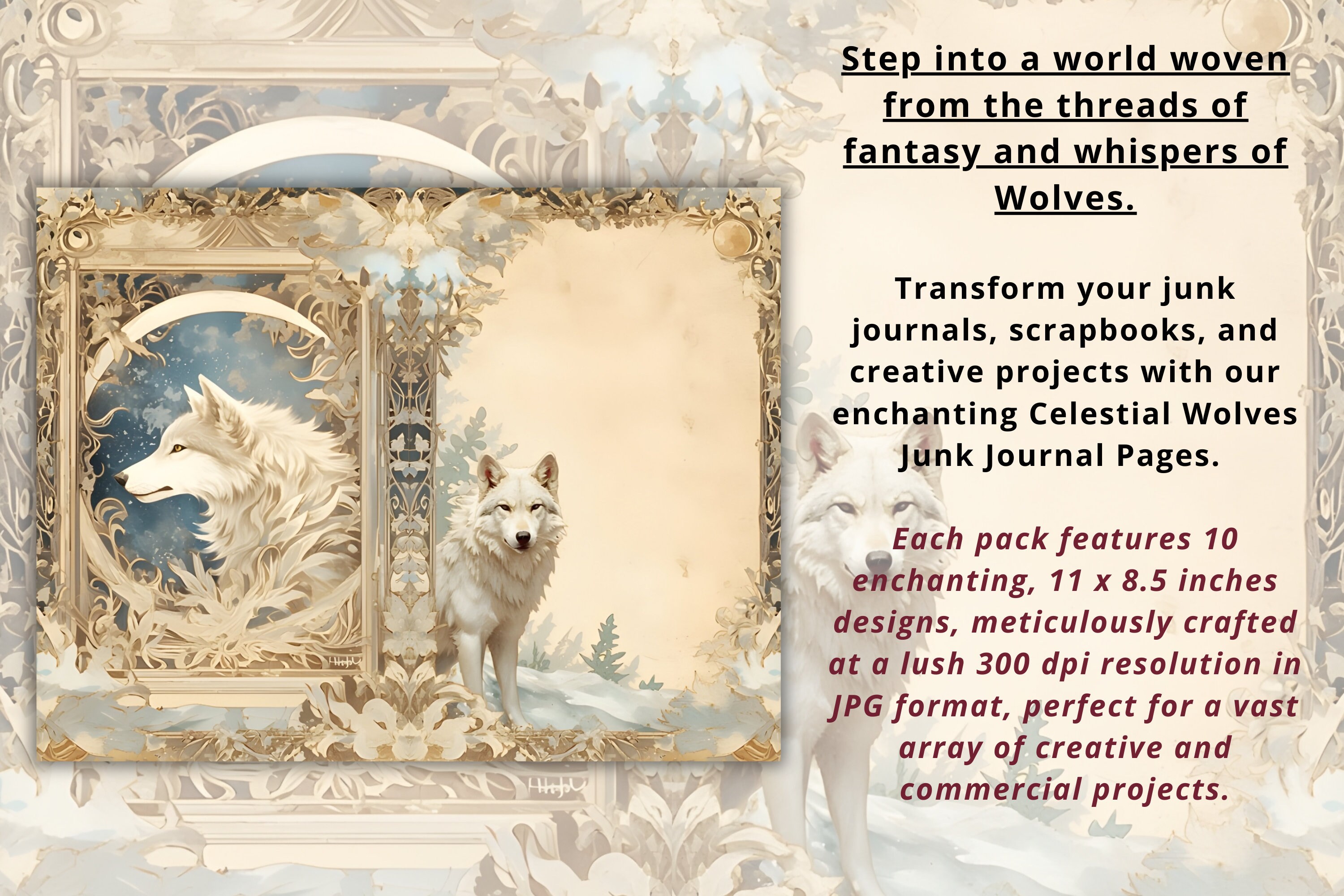 Majesic Wolves Junk Journal Pages Wolf Digital Journal Kit Grimoire ...