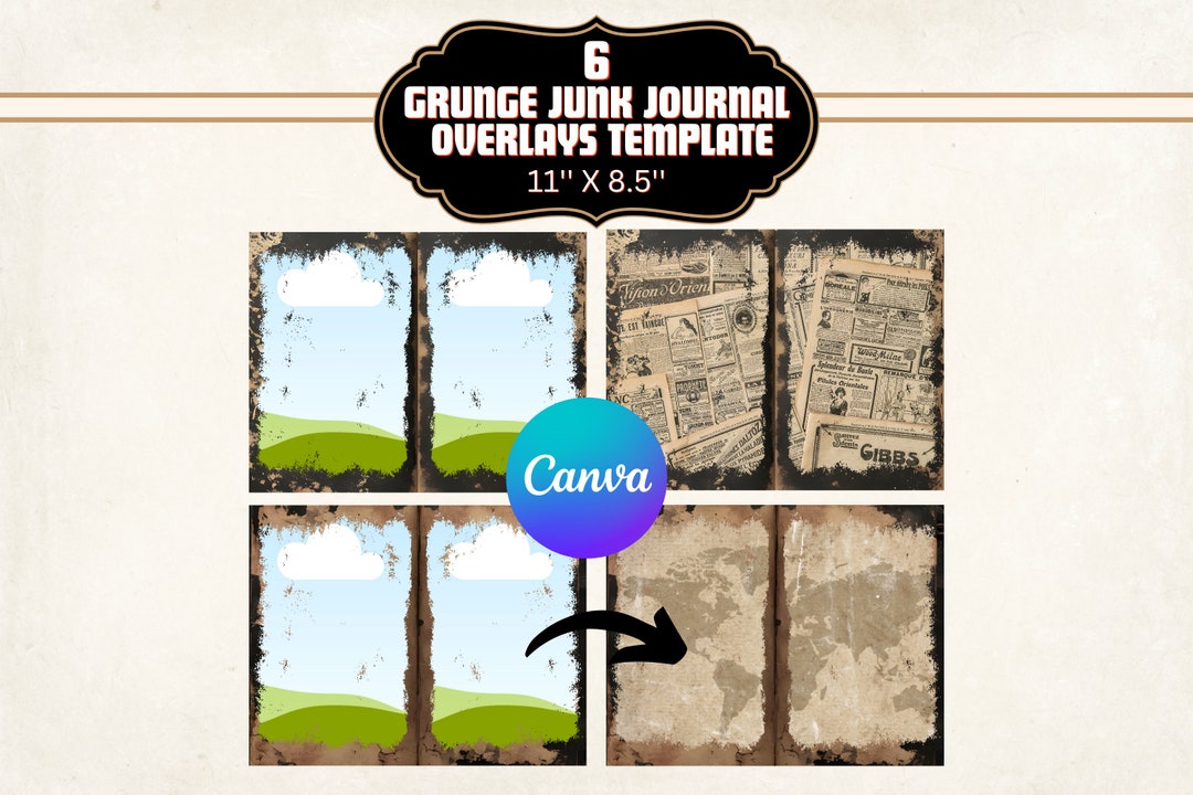 Grunge Junk Journal Canva Templates DIY Journal Making Vintage ...