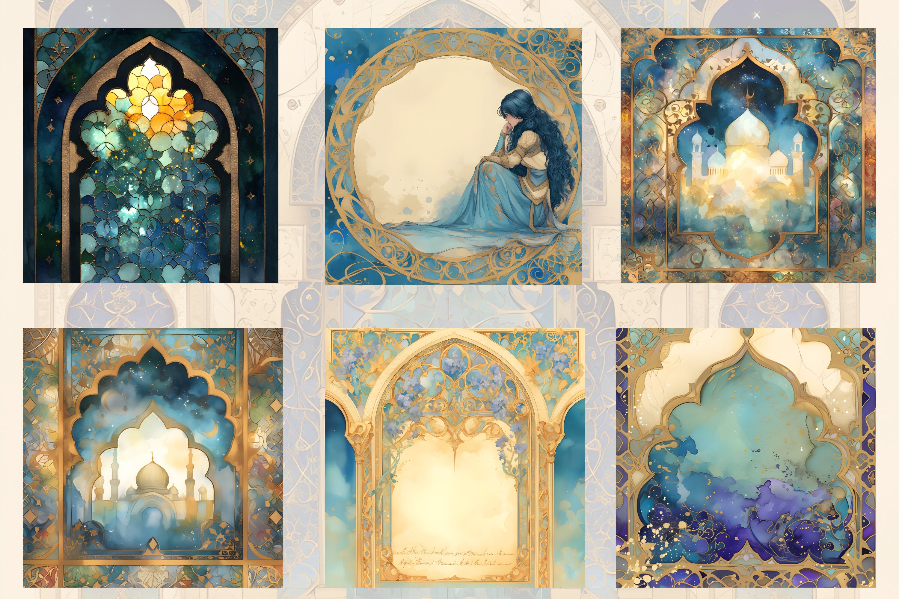 Watercolor Arabian Nights Digital Paper Wall Art Islamic Arabian Junk ...
