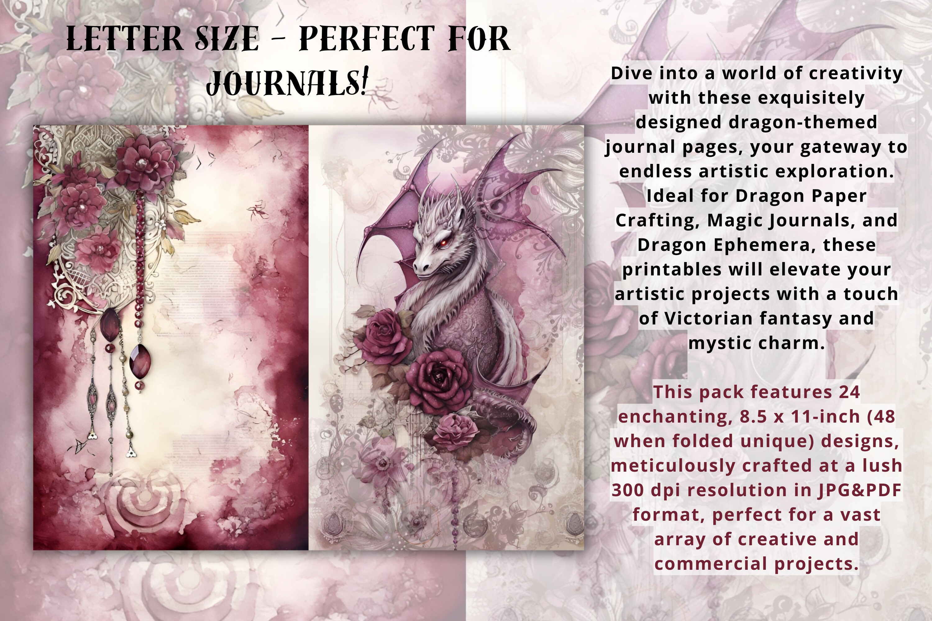 Victorian Dragon Junk Journal Pages Download Dragon Paper Crafting Dragon Ephemera Dragon Sheets ...