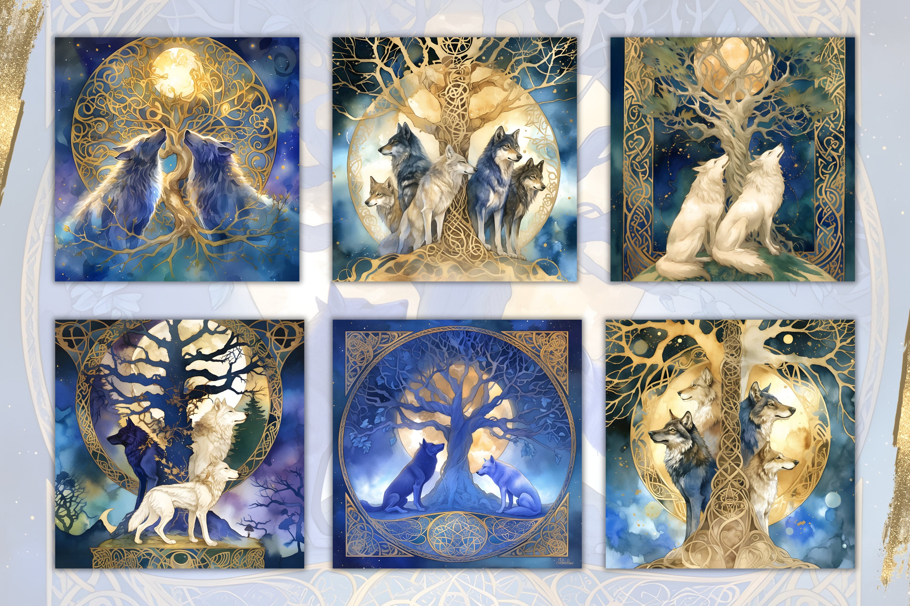 Mystic Wolves Digital Papers Celtic Wolf Printable Paper Bundle Wolf ...