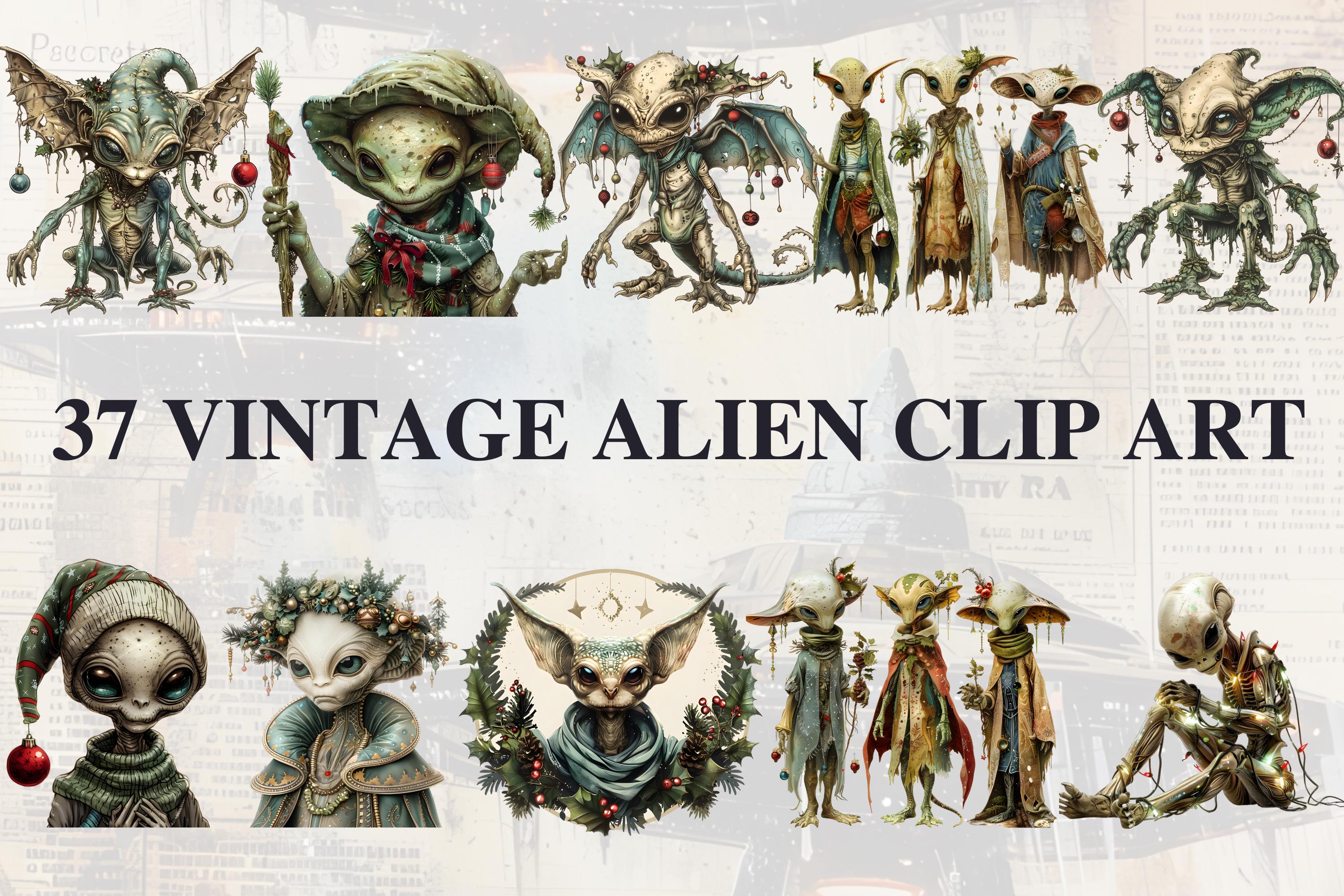 COMMERCIAL USE Alien Christmas Clip Art Vintage Aliens Clip Art Alien ...