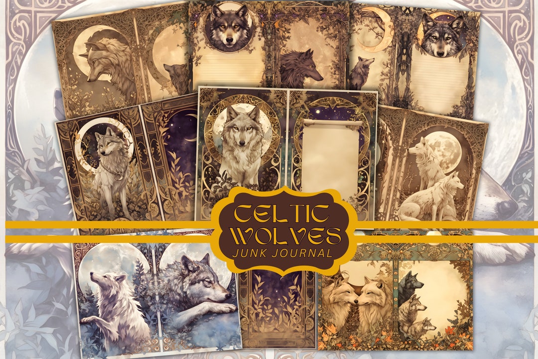Celtic Wolves Junk Journal Pages Wolf Digital Journal Kit Celtic ...