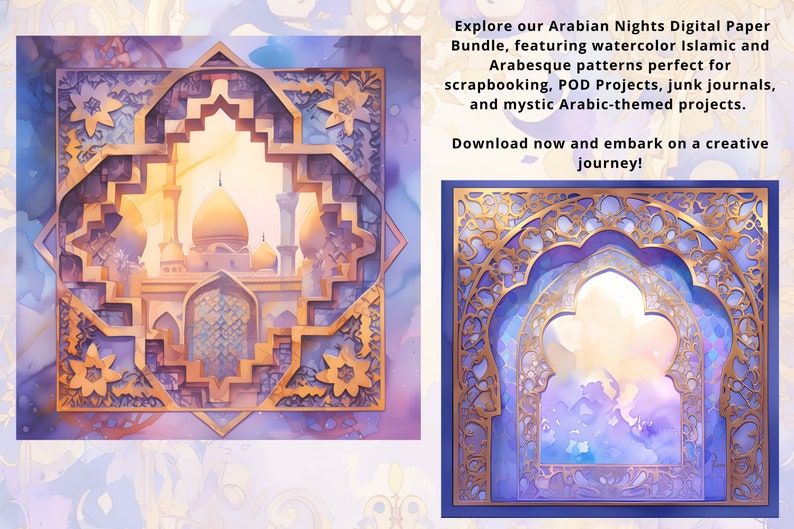 Pastel Arabian Digital Paper Art Watercolor Islamic Arabian Junk ...