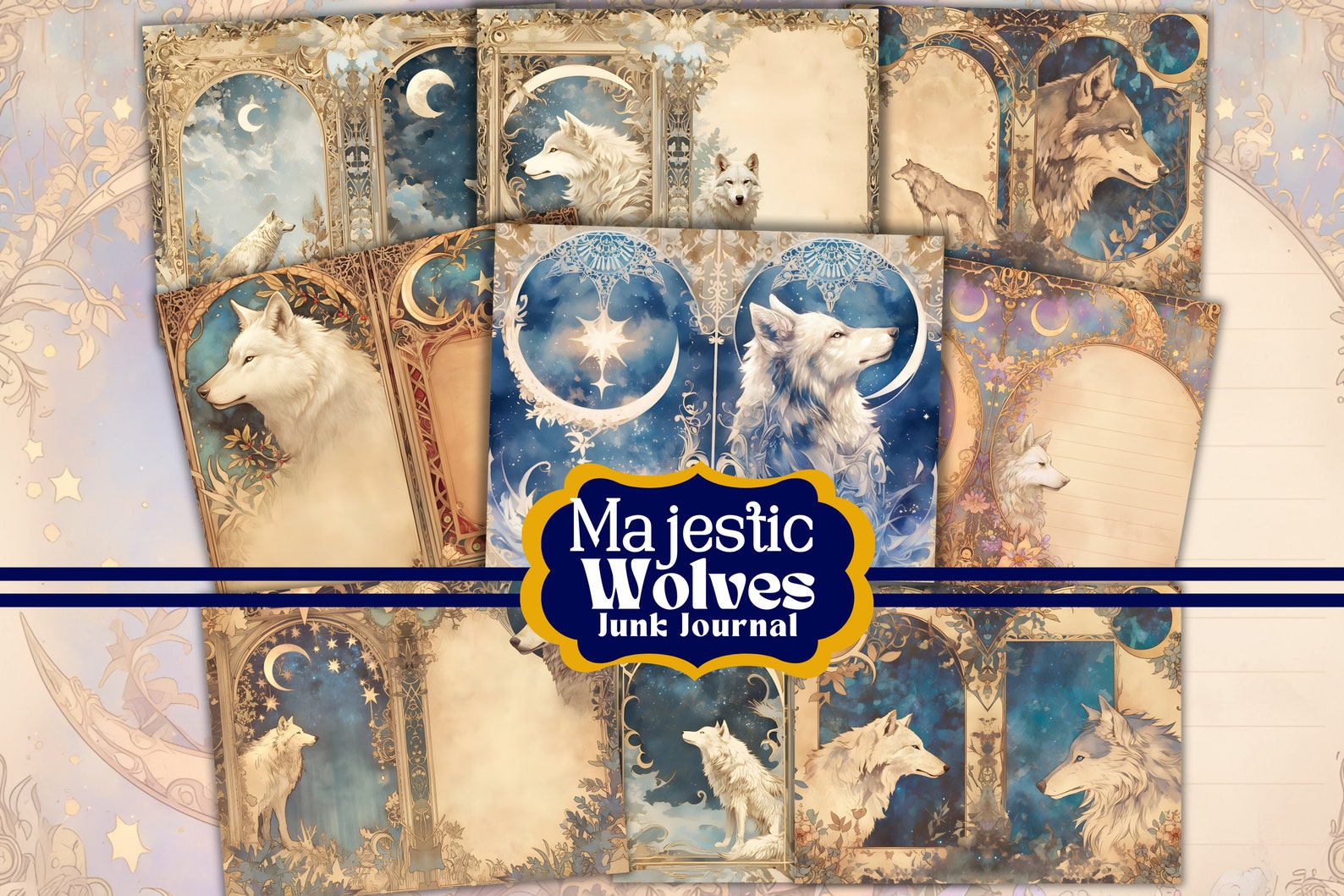Majesic Wolves Junk Journal Pages Wolf Digital Journal Kit Grimoire ...