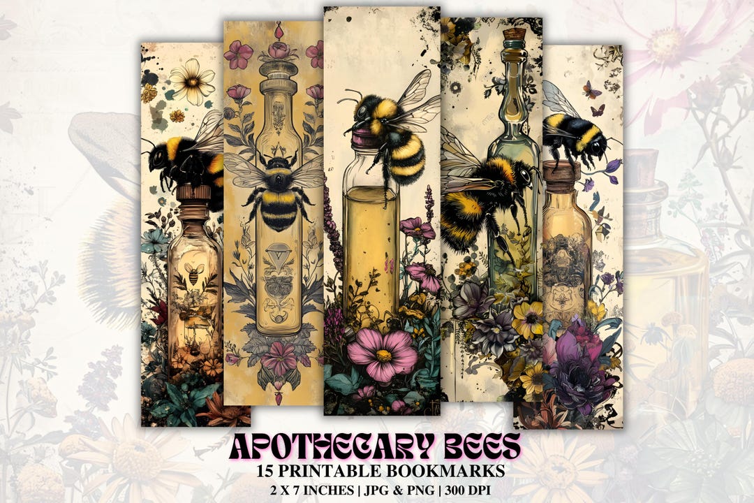 Vintage Bees Digital Bookmarks Apothecary Honey Bees Bookmarks Antique ...