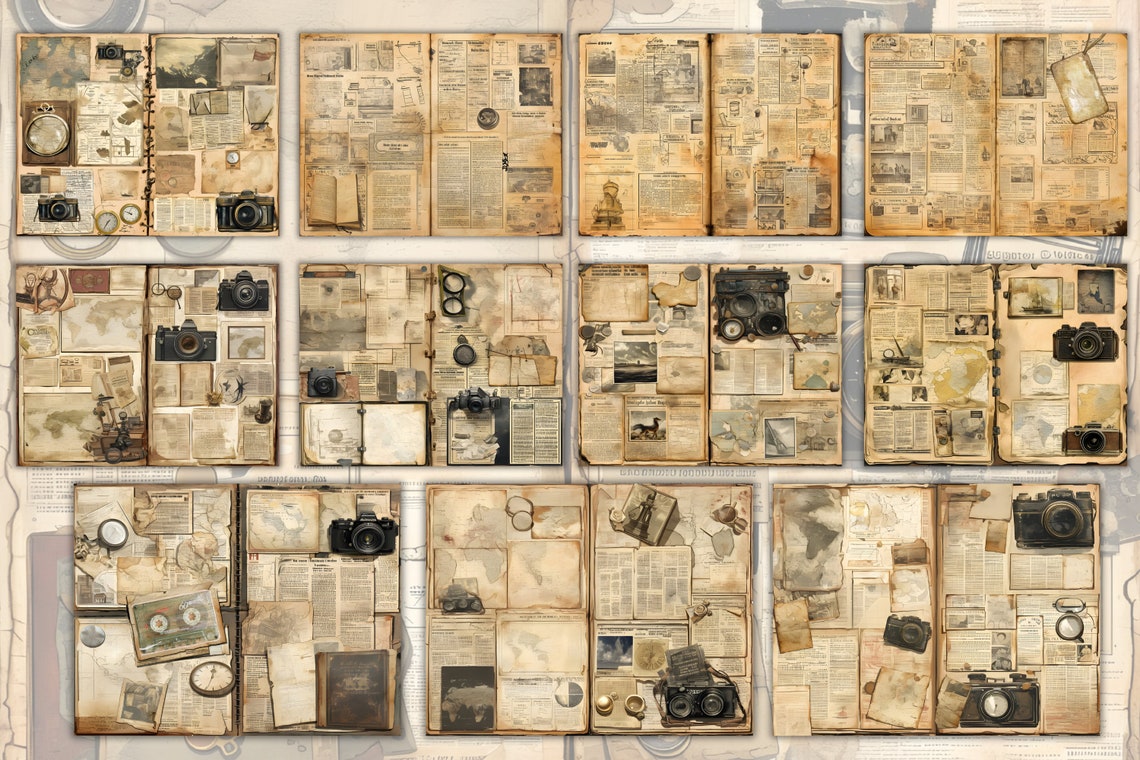 Newsprint Junk Journal Nostalgic Old Digital Papers Aged Journal Paper ...