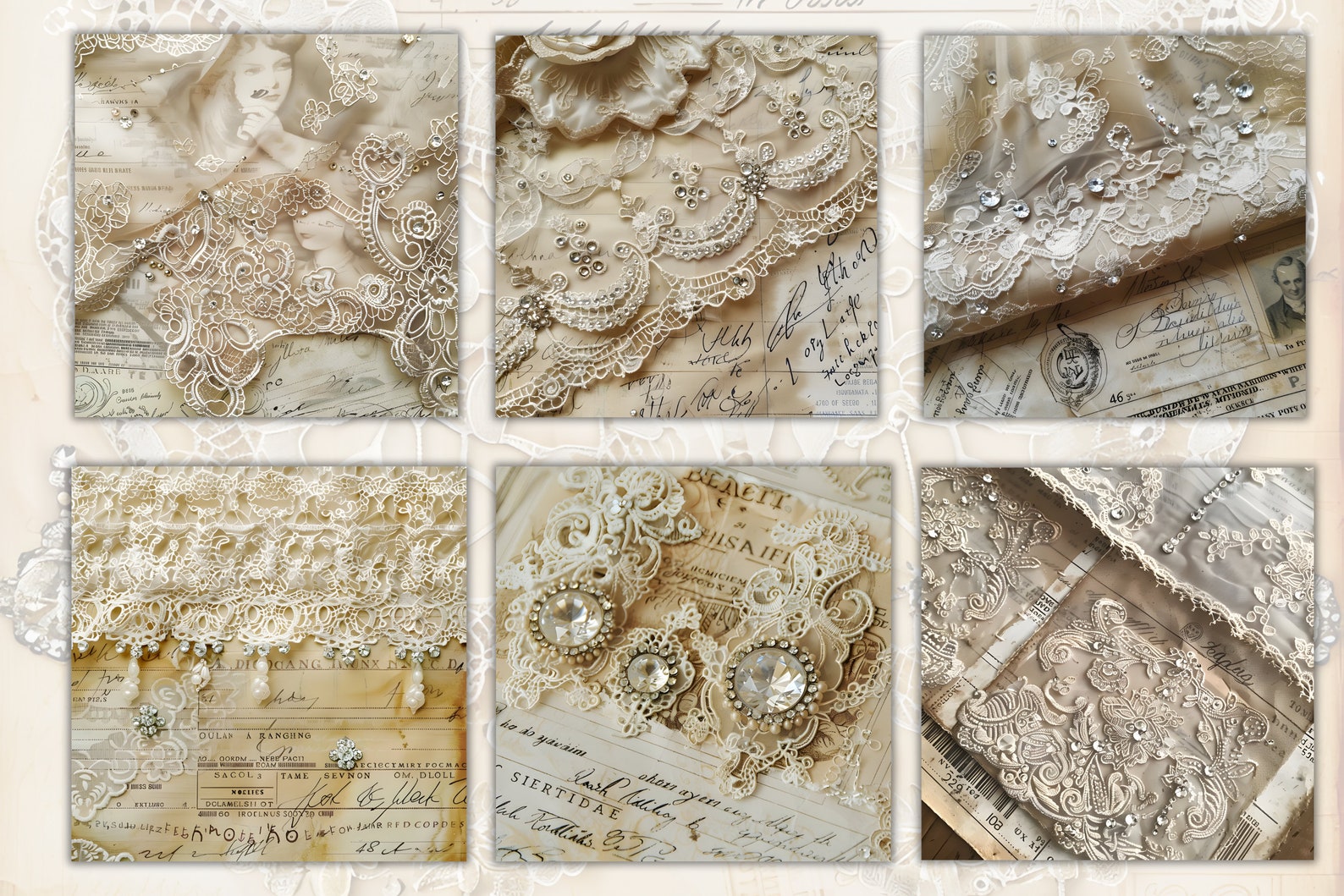 Creme Lace Digital Papers Lady Junk Journal Old Lace Printable Gothic ...