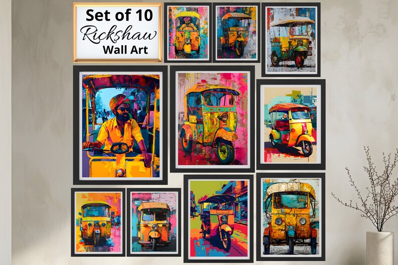 Set of 10 Indian Rickshaw Wall Art Printable Rickshaw Canvas Art Tuk ...