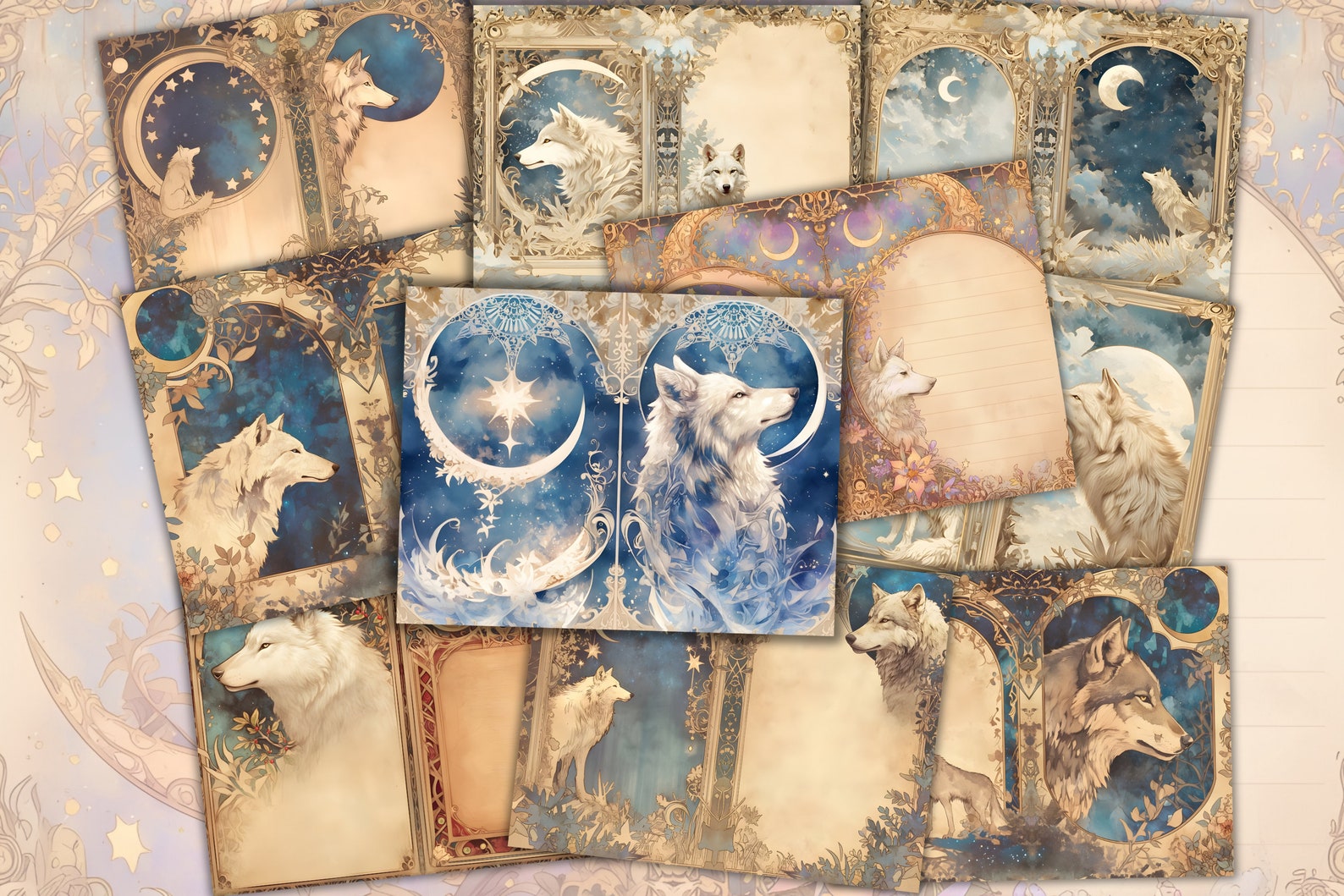 Majesic Wolves Junk Journal Pages Wolf Digital Journal Kit Grimoire ...