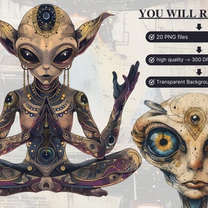 Vintage Alien Clip Art Vintage Aliens Clip Art Alien Digital Art Alien ...