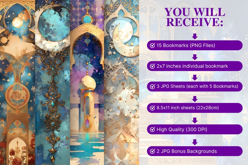 15 Arabic Digital Bookmark Designs Pastel Islamic Bookmarks Arabic ...