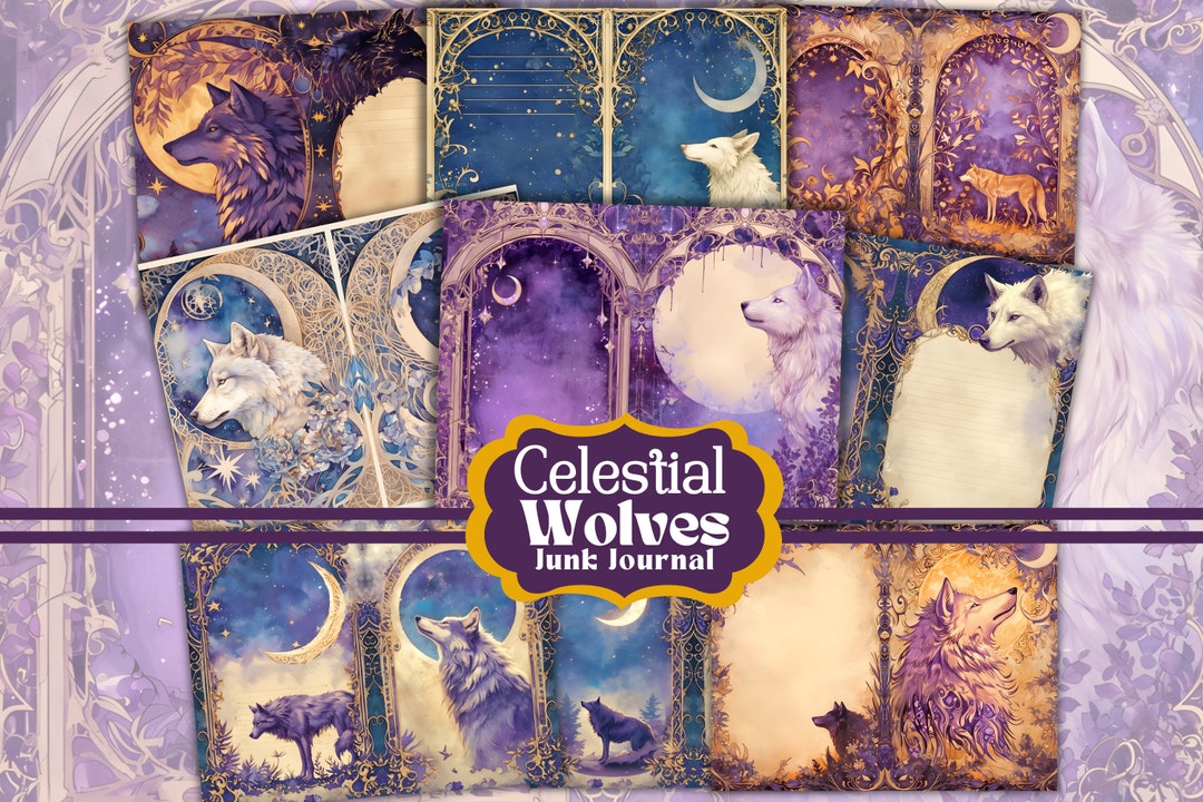 Celestial Wolves Junk Journal Pages Wolf Digital Journal Kit Grimoire ...
