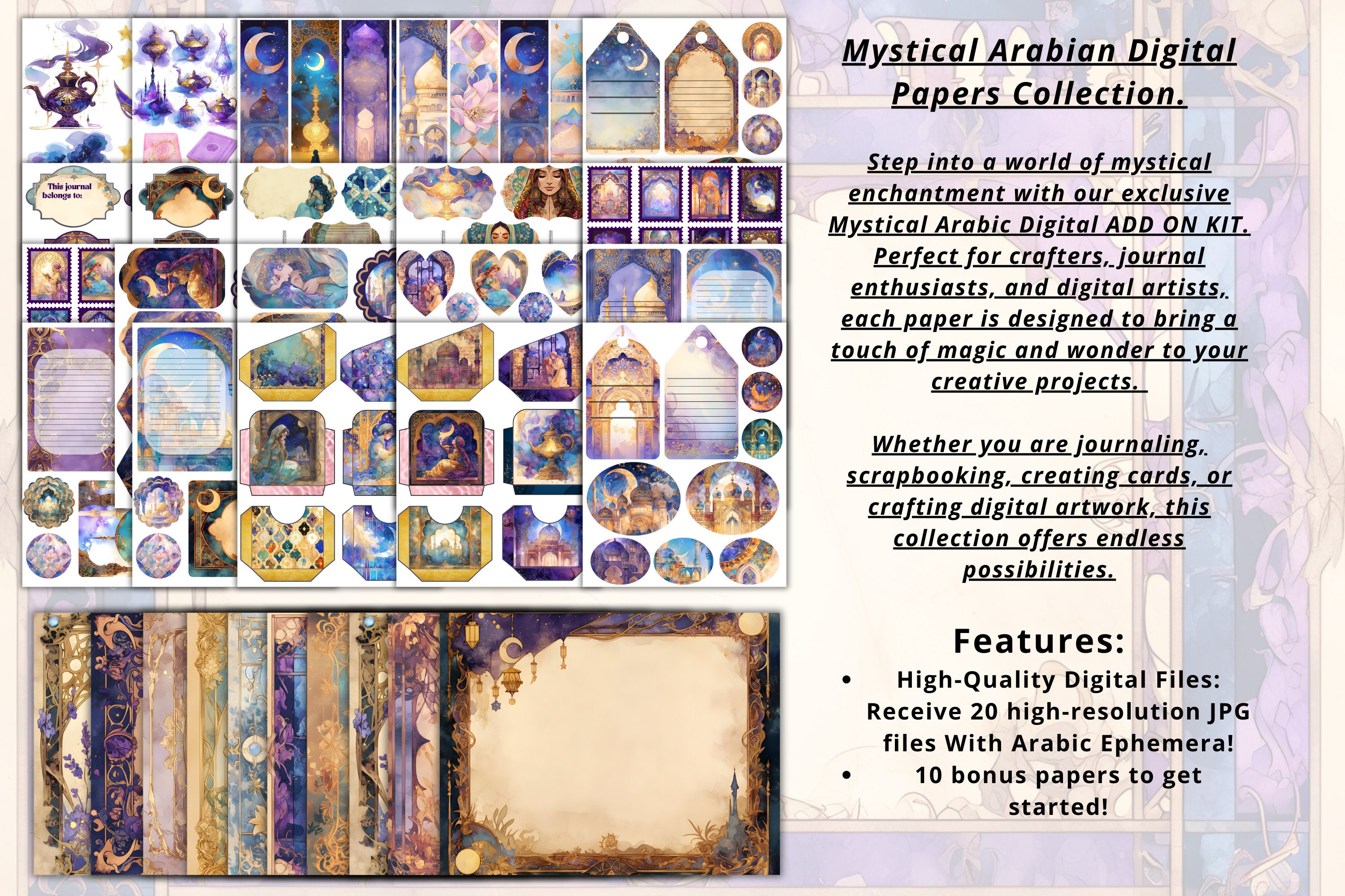 Pastel Arabic ADD ON Kit Arabic Junk Journal Magical Arab Scrapbooking ...
