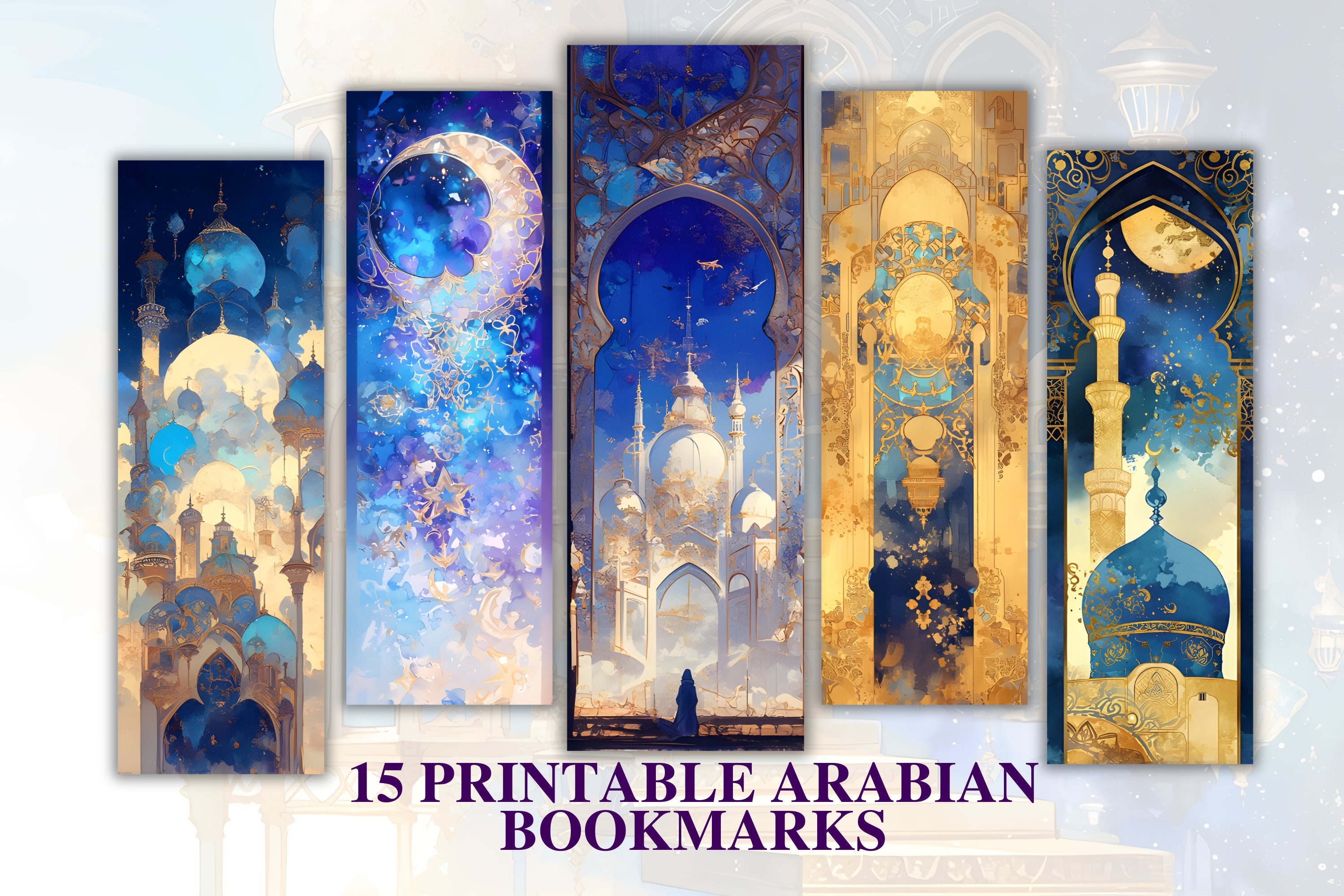 Arabic Digital Bookmark Designs Pastel Islamic Bookmarks Watercolor ...