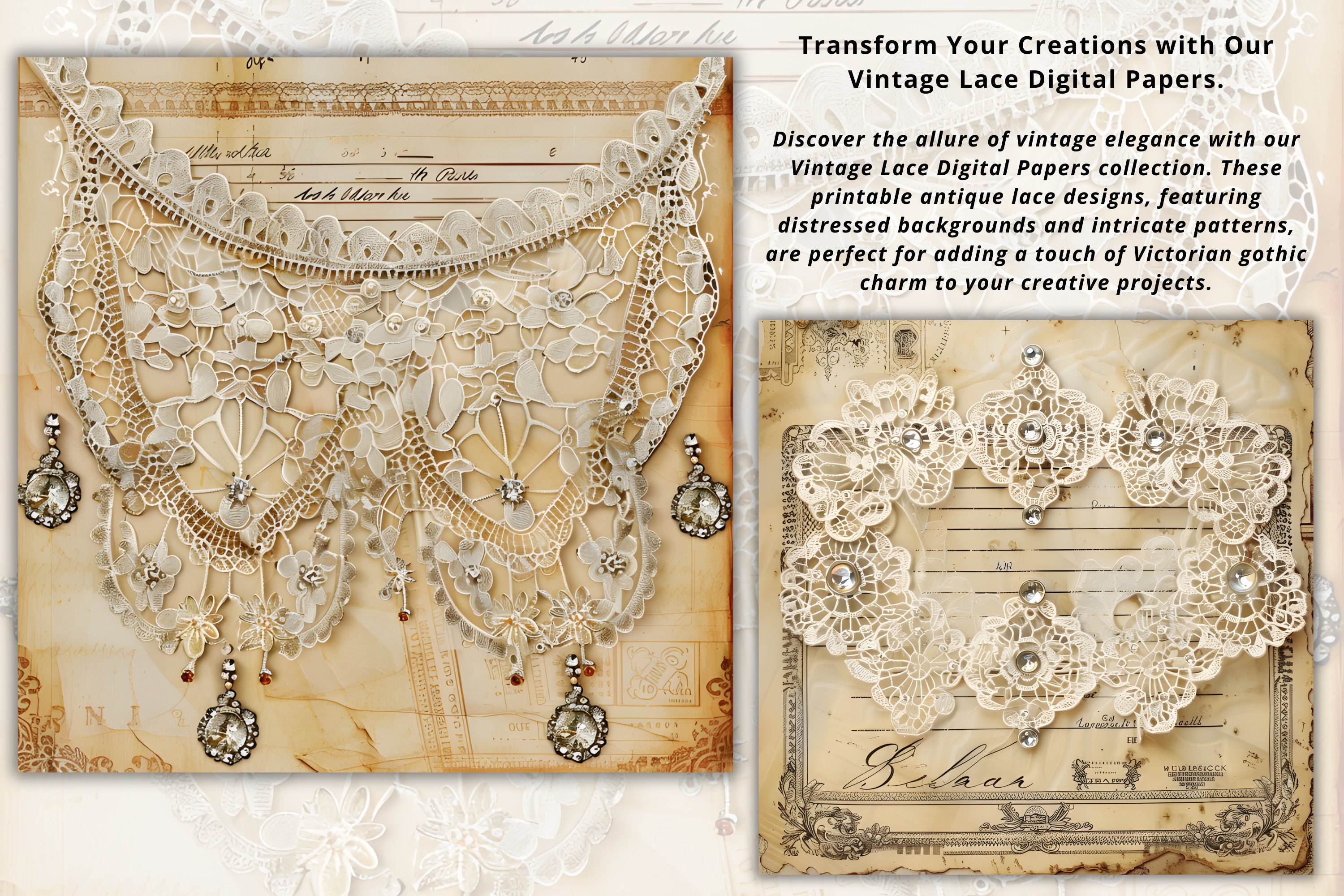 Creme Lace Digital Papers Lady Junk Journal Old Lace Printable Gothic ...