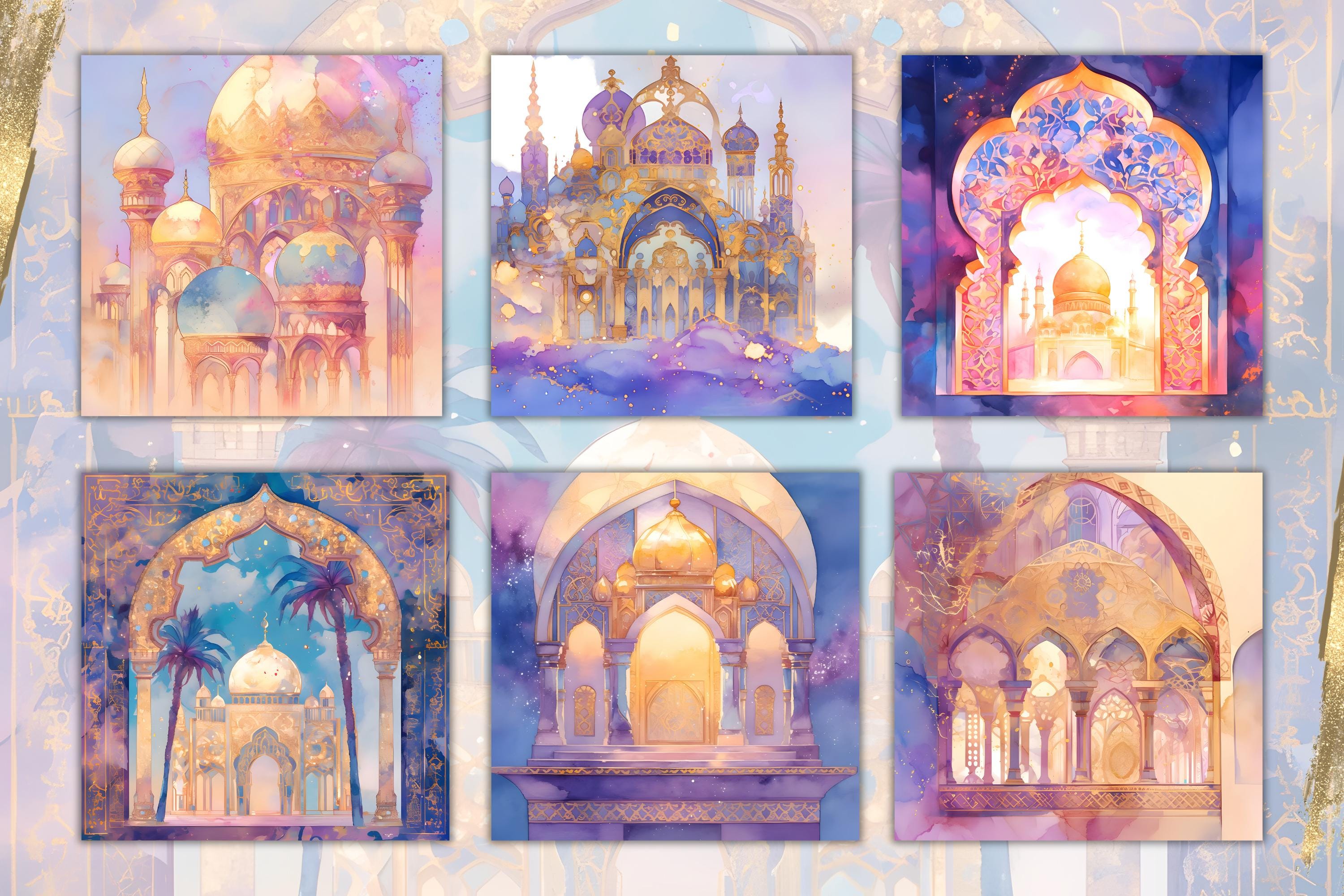 Lush Pastel Arabic Digital Paper Watercolor Islamic Arabian Journal ...