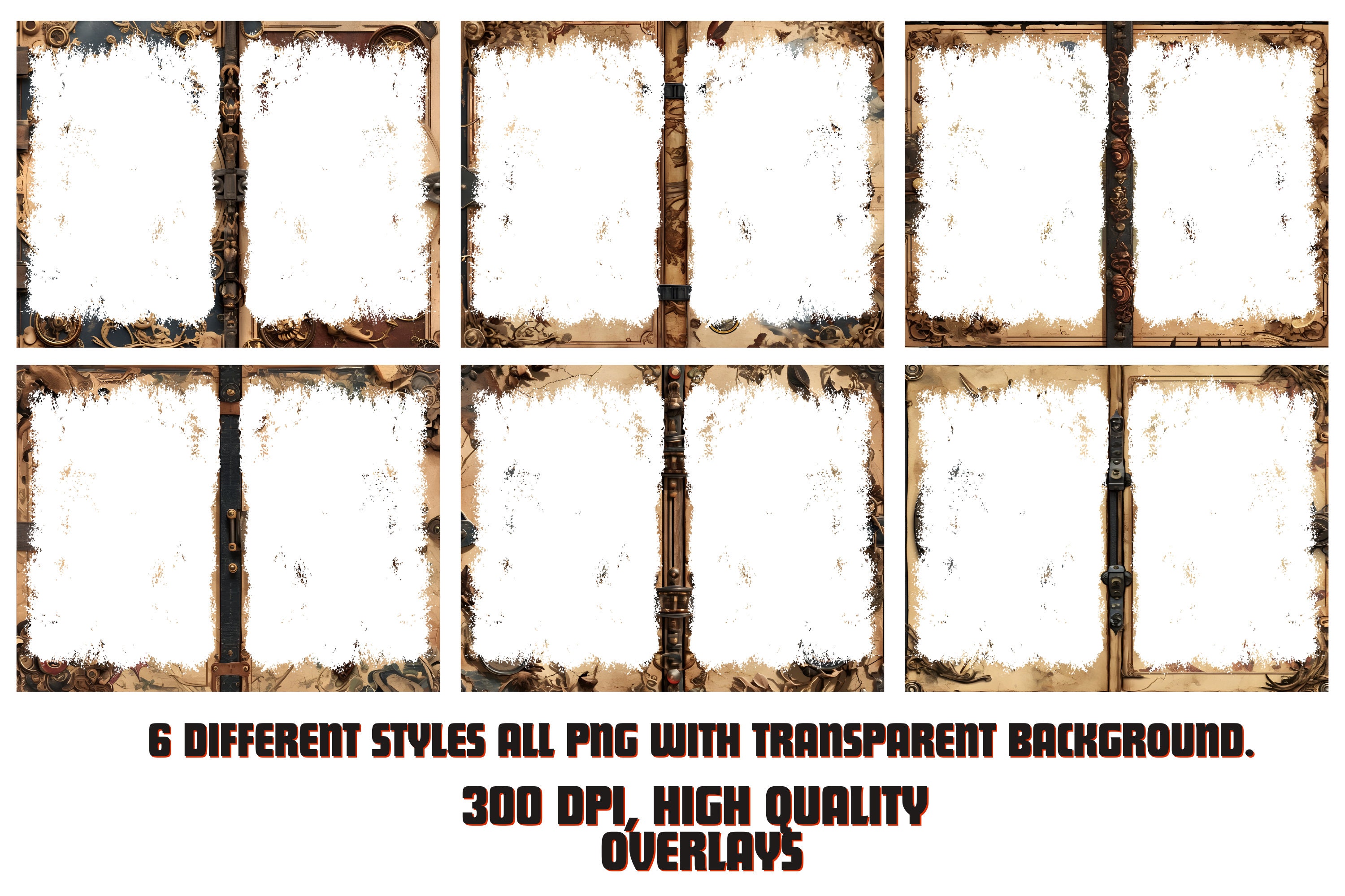 Antique Journal Page Overlays, Vintage Borders (PNG Digital Download ...