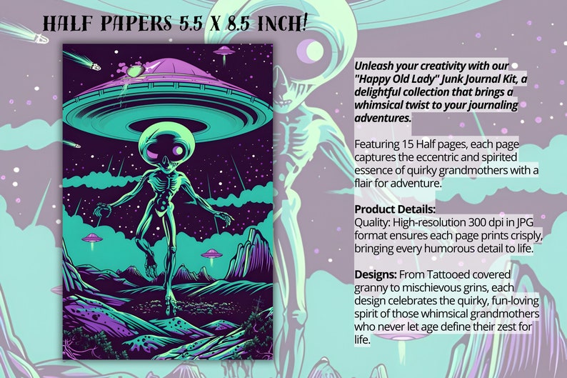 Retro Alien Half Pages Alien ATC Cards Aliens Junk Journal UFO ...