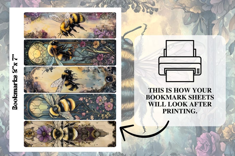 Vintage Bees Digital Bookmarks Honey Bees Bookmarks Eco-friendly ...