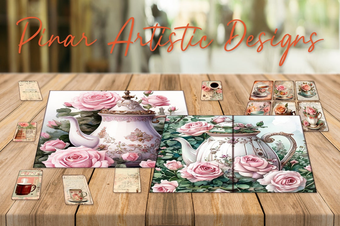 Spring Tea Time Four Folded Folio Set, Tea and Roses, Vintage Foil ...