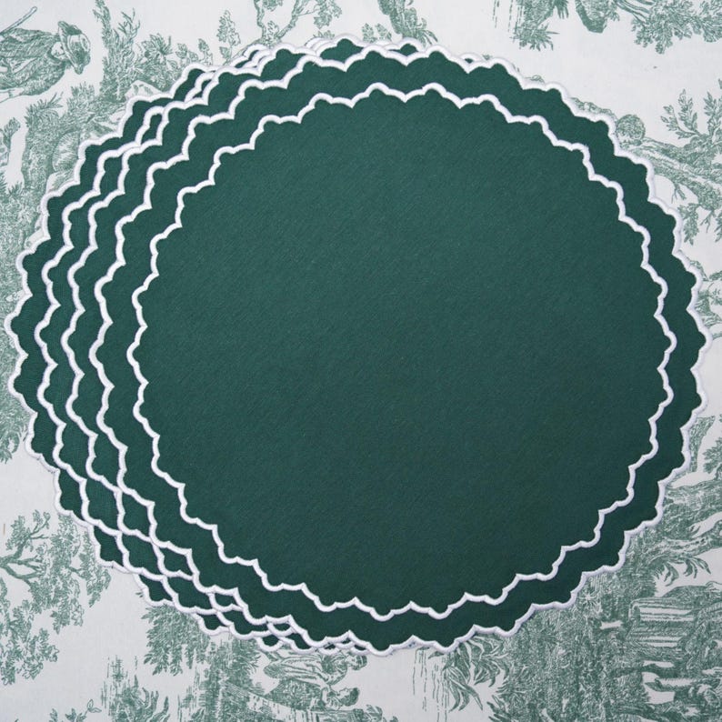 Hazel Dark Green Handmade Embroidered Cotton-blend Placemat ...