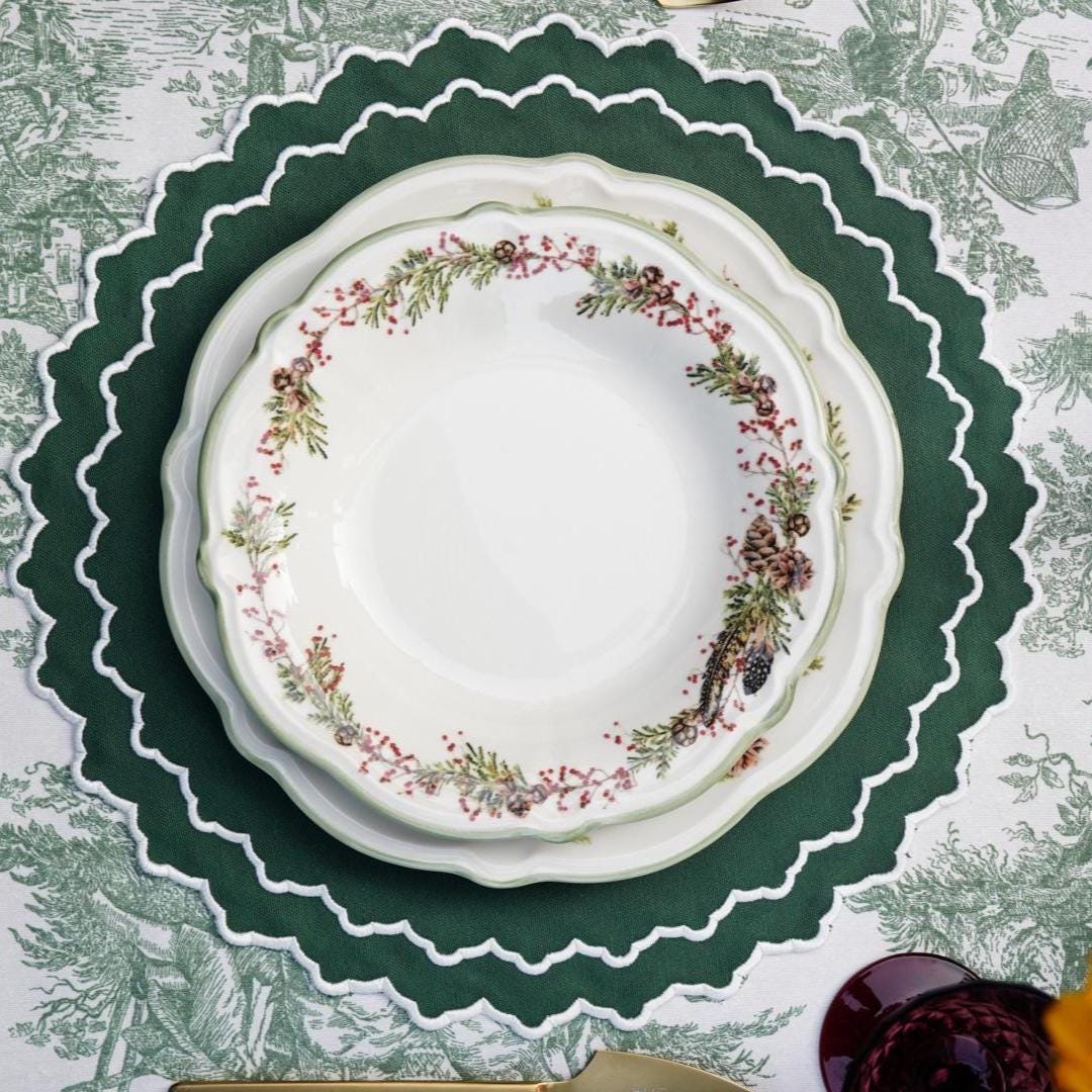 Hazel Dark Green Handmade Embroidered Cotton-blend Placemat ...