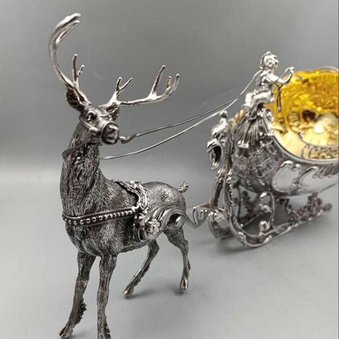 Antique Ornate Reindeer Sleigh Centerpiece With Gold Interior ...