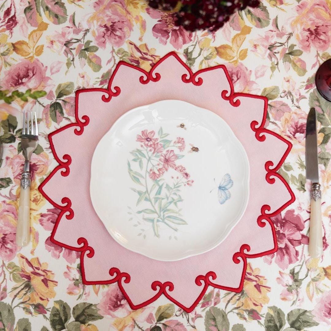 Ashbury Blush Crown Fabric Placemat – Handmade Embroidered Motif ...