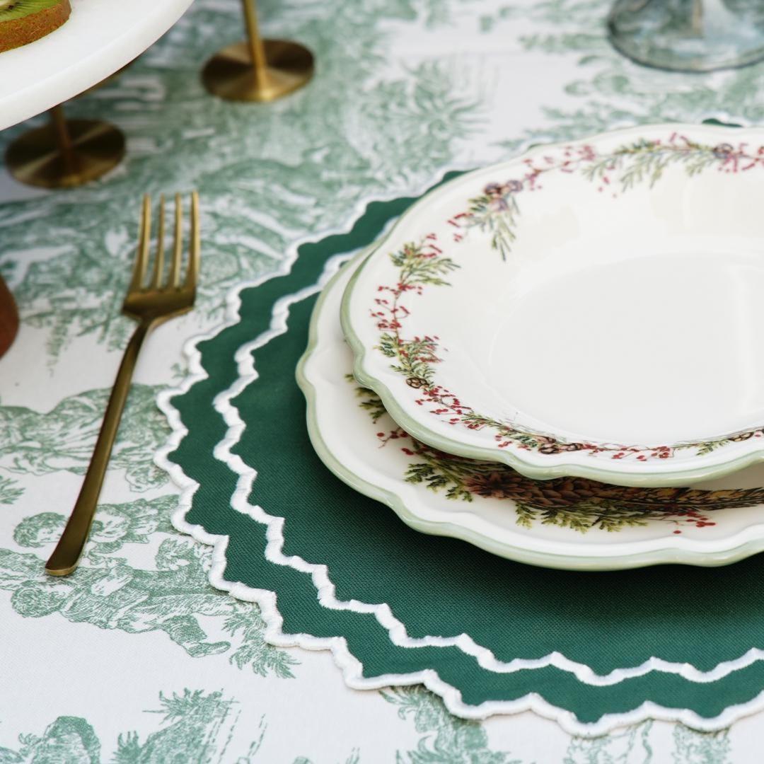 Hazel Dark Green Handmade Embroidered Cotton-blend Placemat ...