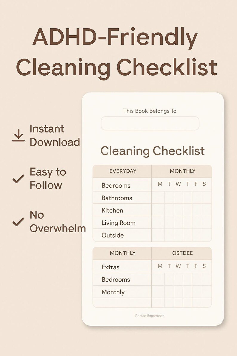 ADHD House Cleaning Planner | Neurodivergent-friendly Checklist - Etsy