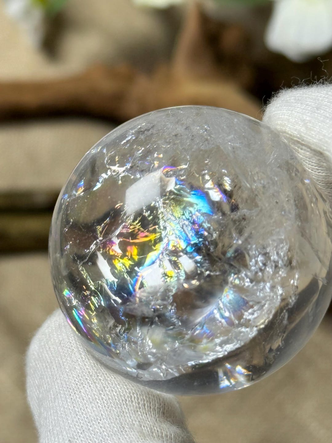 Rainbow Flash Clear Quartz Sphere • Natural Untreated Crystal (40mm) - Etsy