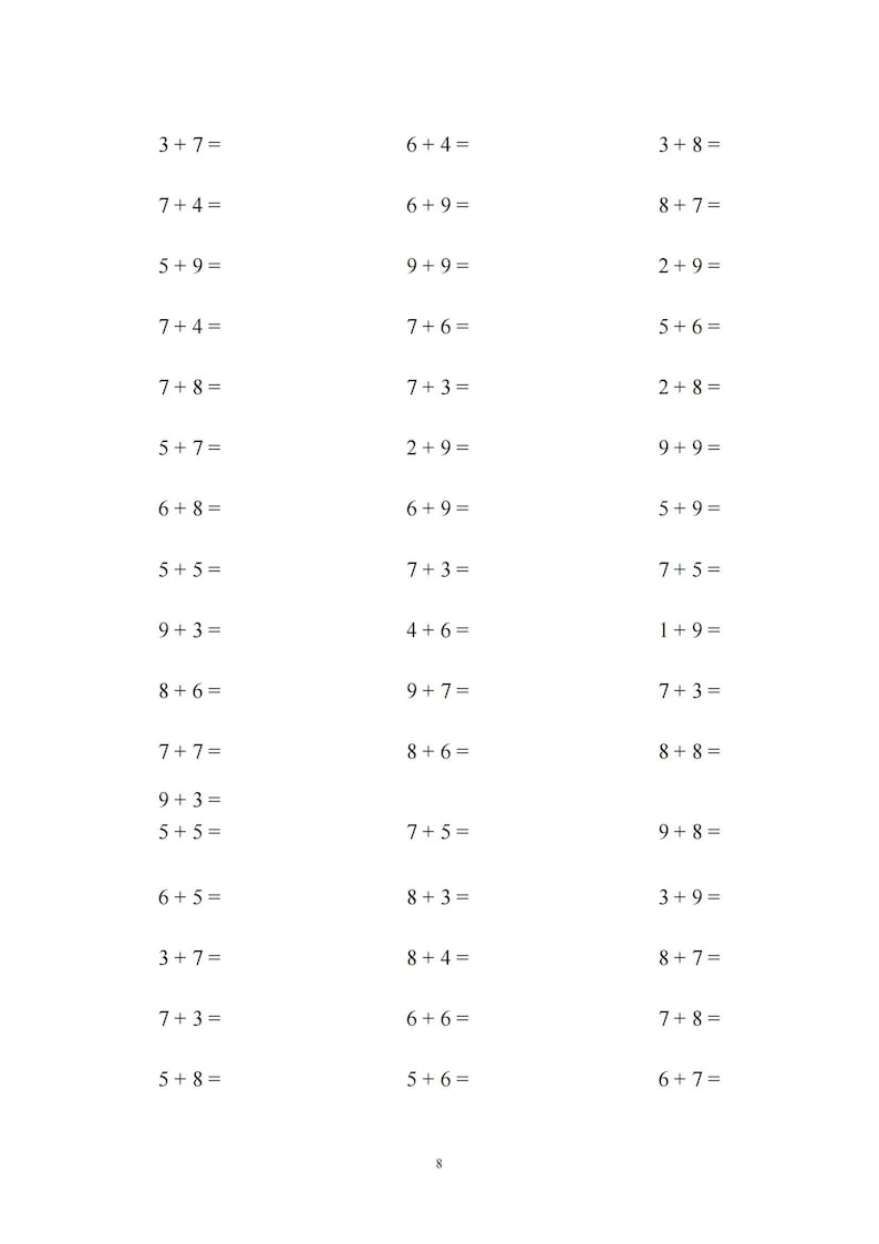 K,G1,G2 Math Worksheets Printable Instant Download Addition Subtraction ...