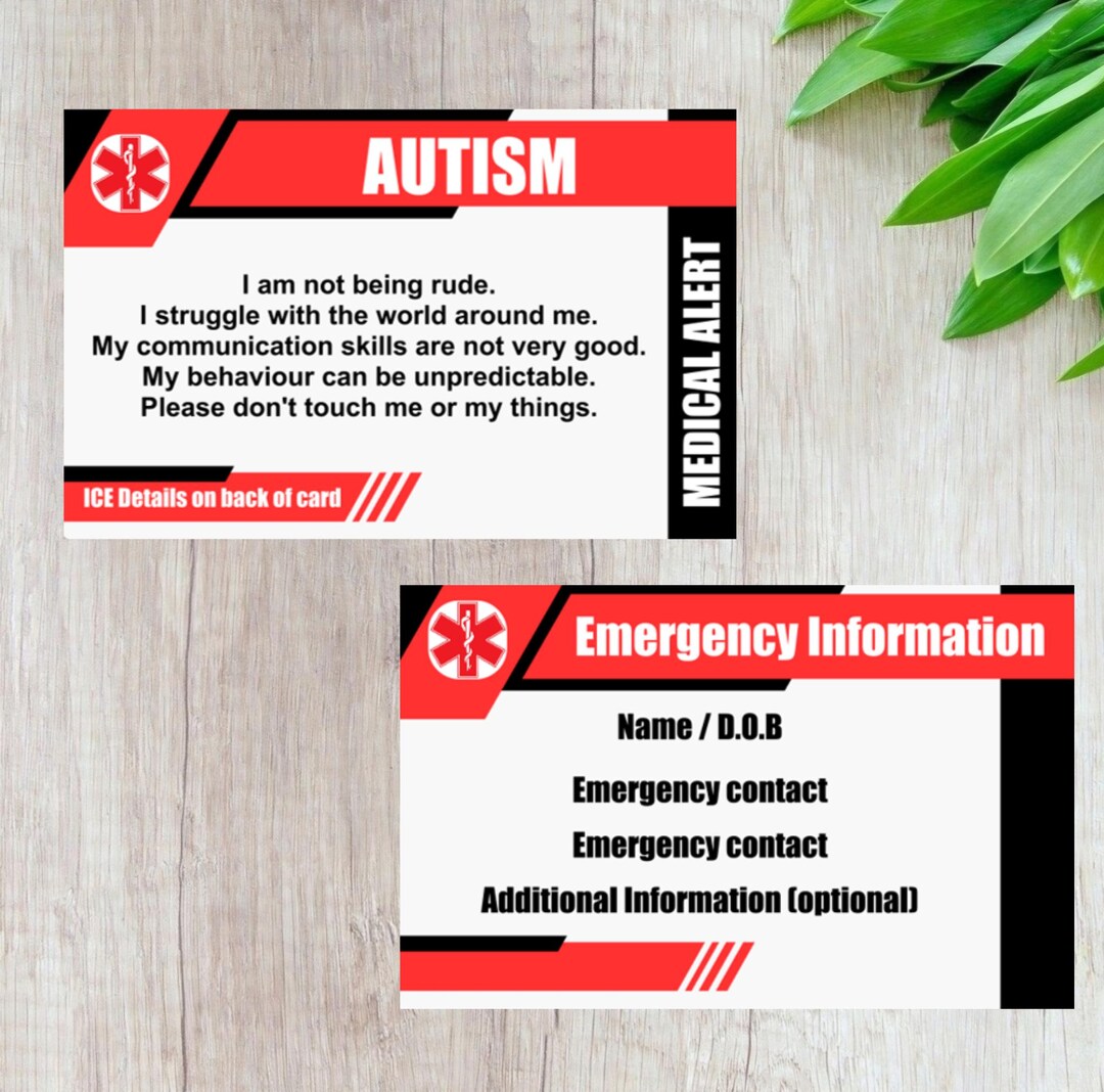 Autism Medical Alert Card - Medical Awareness Card With Emergency ...
