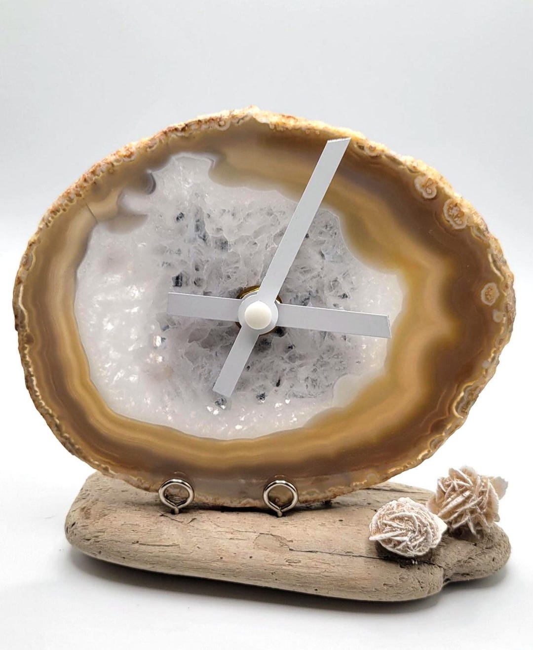 Agate Table Clock W/driftwood Base - Etsy
