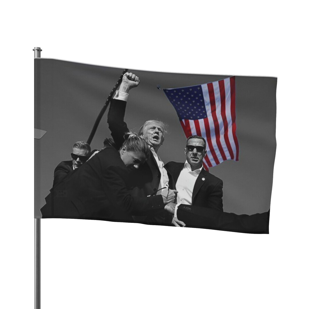 Trump Assassination Attempt Flag Black and White With a Patriotic ...