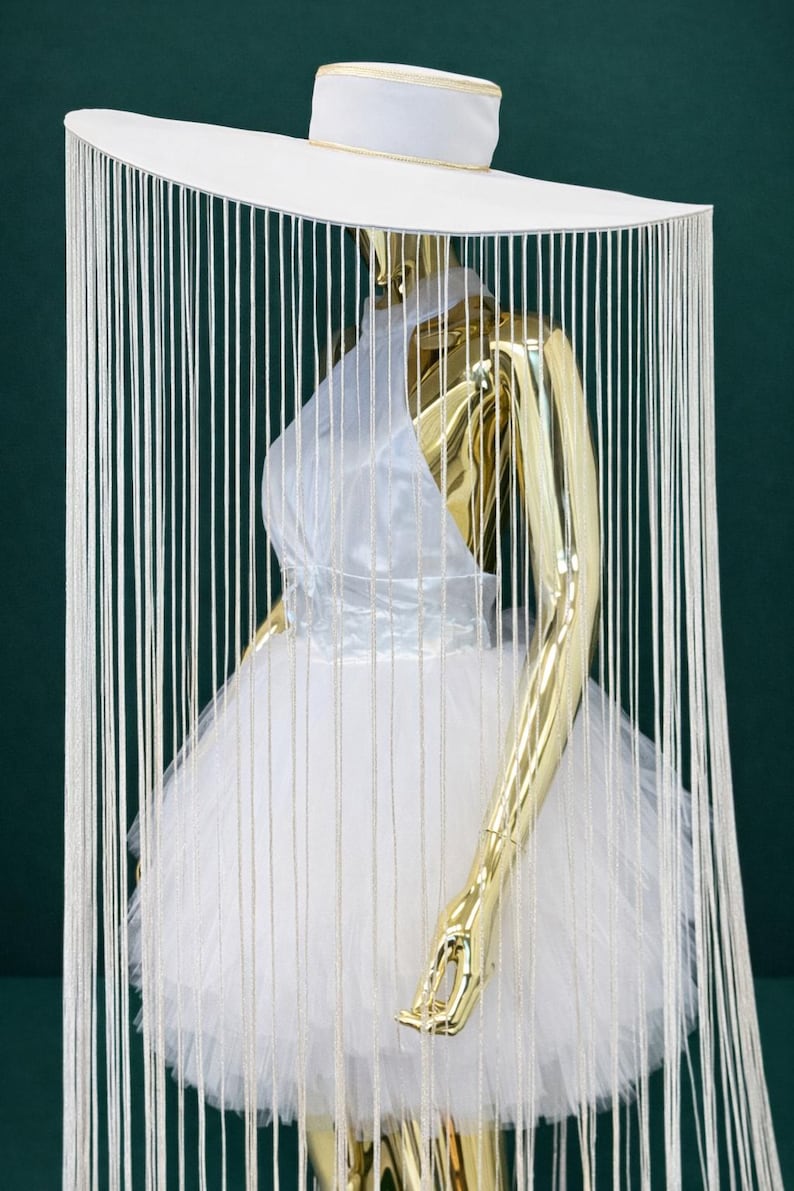 White Fringe Bridal Hat, Modern Statement Headpiece, Tassel Veil ...
