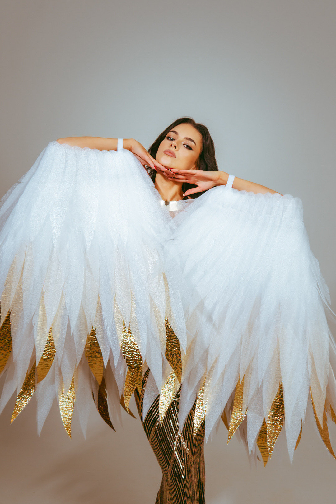 Moving White With Gold Wings, Flexible Wings for Dance, White and ...