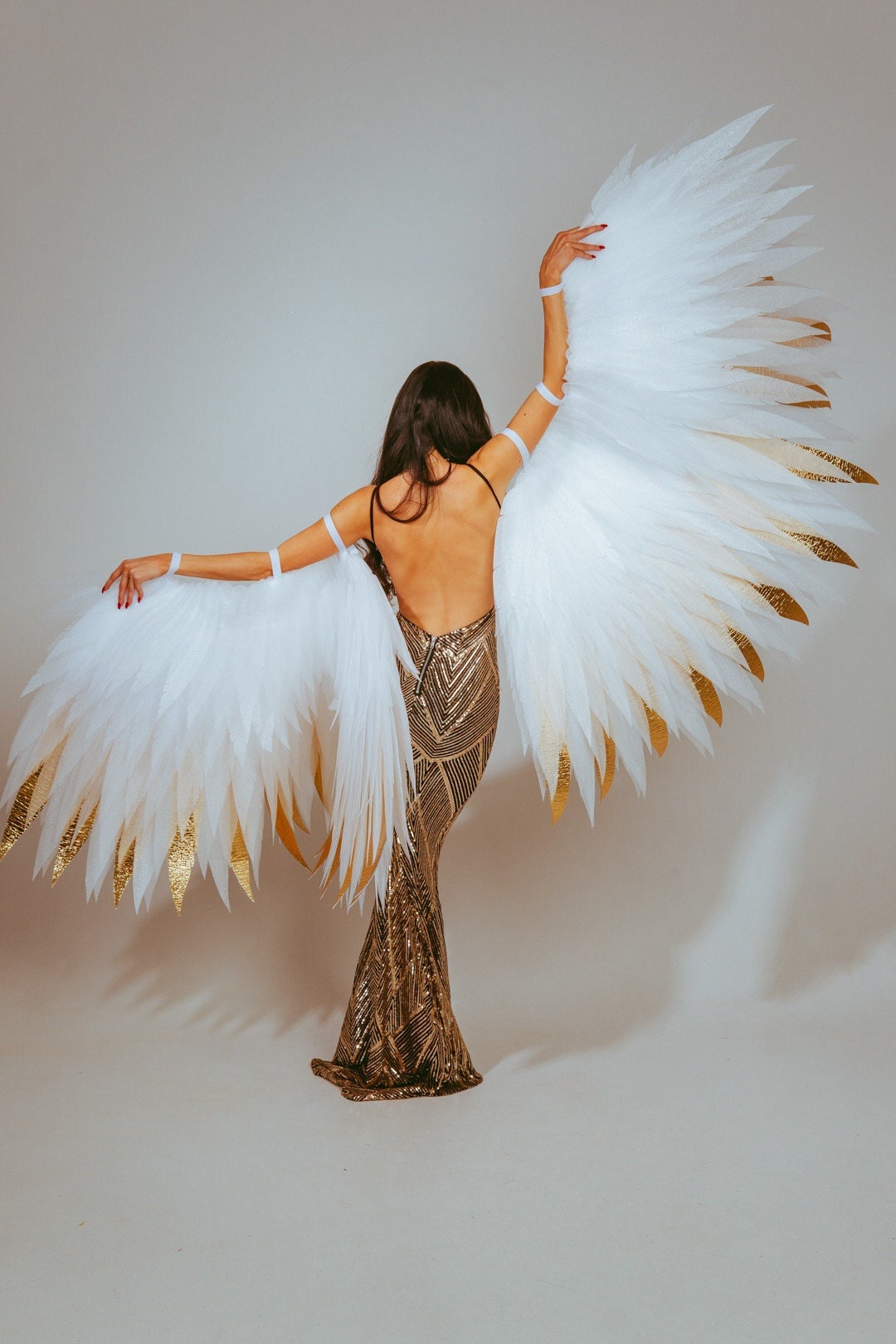 White and Gold Dance Wings, Angel Wings, Wings for Party, Wings for ...