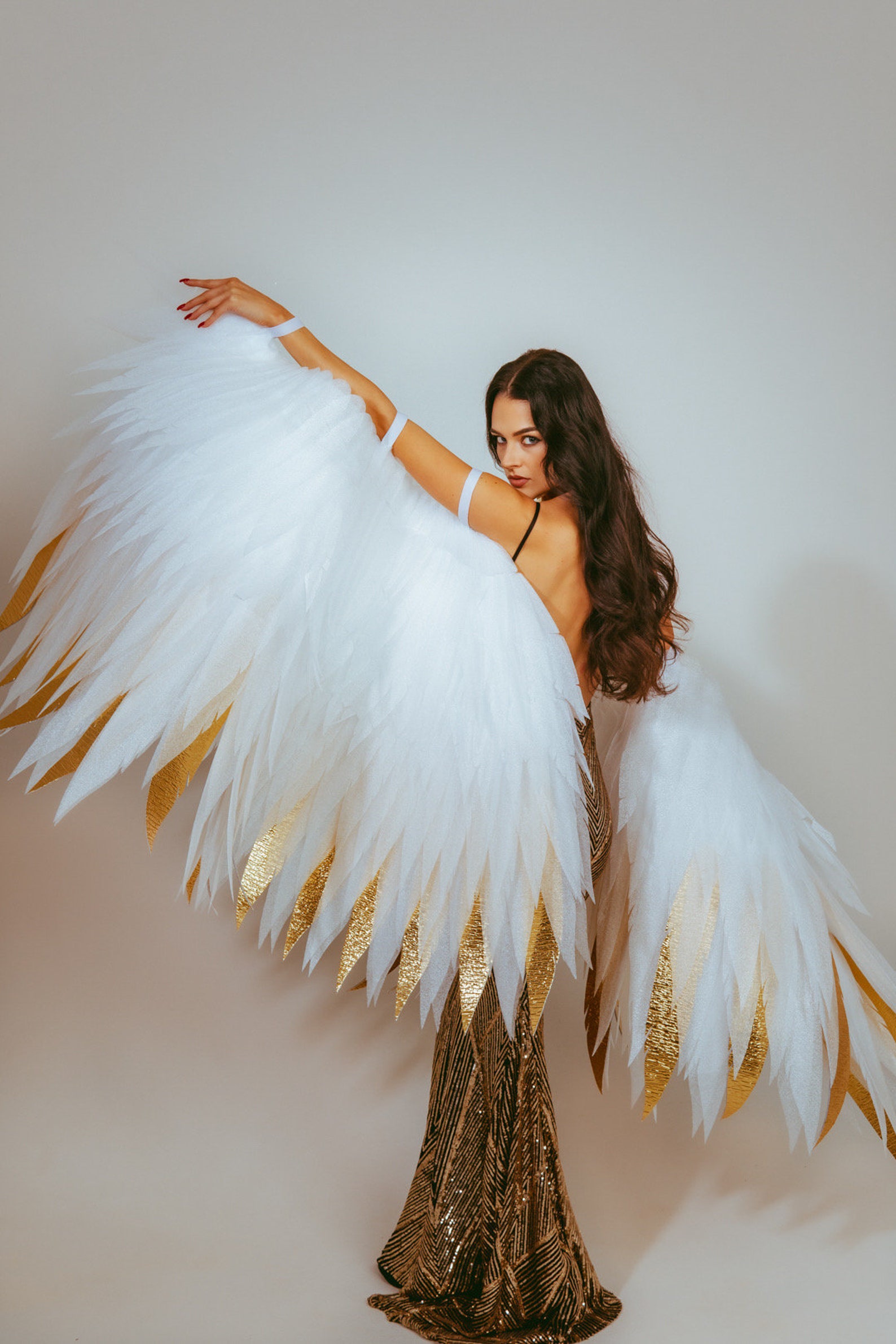 White and Gold Dance Wings, Angel Wings, Wings for Party, Wings for ...