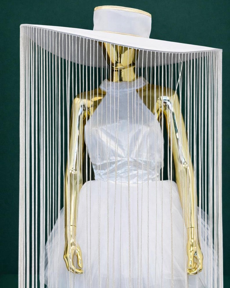 White Fringe Bridal Hat, Modern Statement Headpiece, Tassel Veil ...