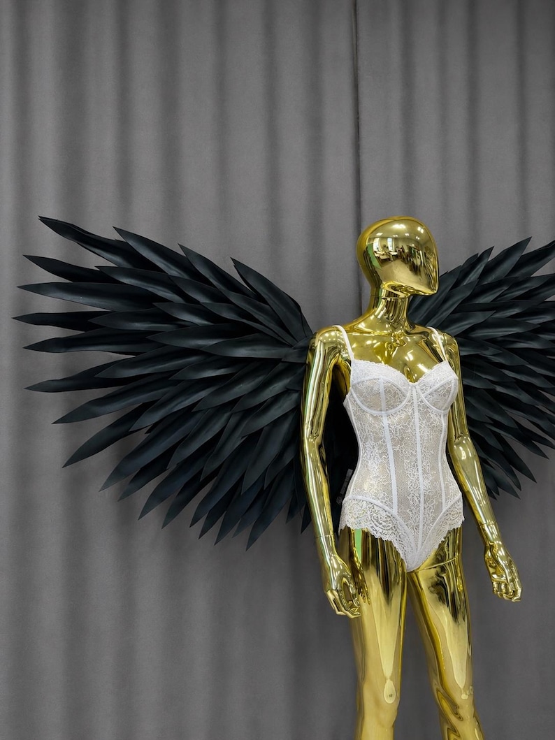 Black Angel Wings Costume Gothic Feathered Cosplay Accessories Festival ...